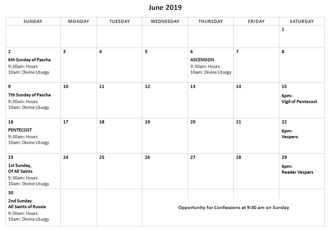 June 2019 schedule – Saint Innocent Orthodox Church