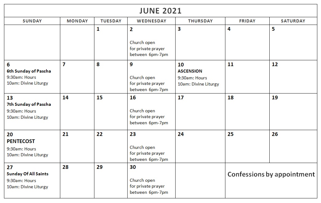 June 2021 schedule – Saint Innocent Orthodox Church