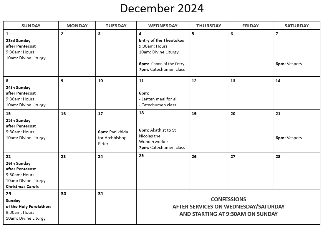 January 2026 schedule – Saint Innocent Orthodox Church